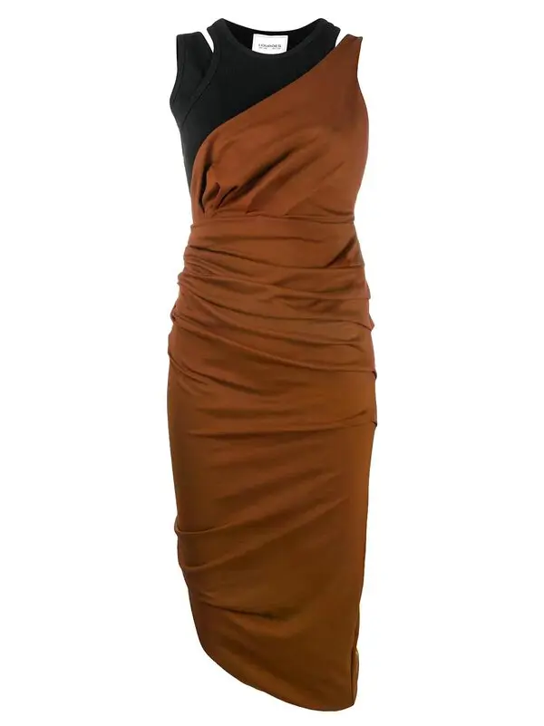 LOURDES Ruched Fitted Evening Dress - Brown
