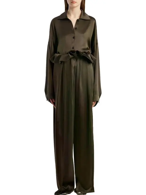 Khaite Bodine Epaulette Satin Shirt - Brown