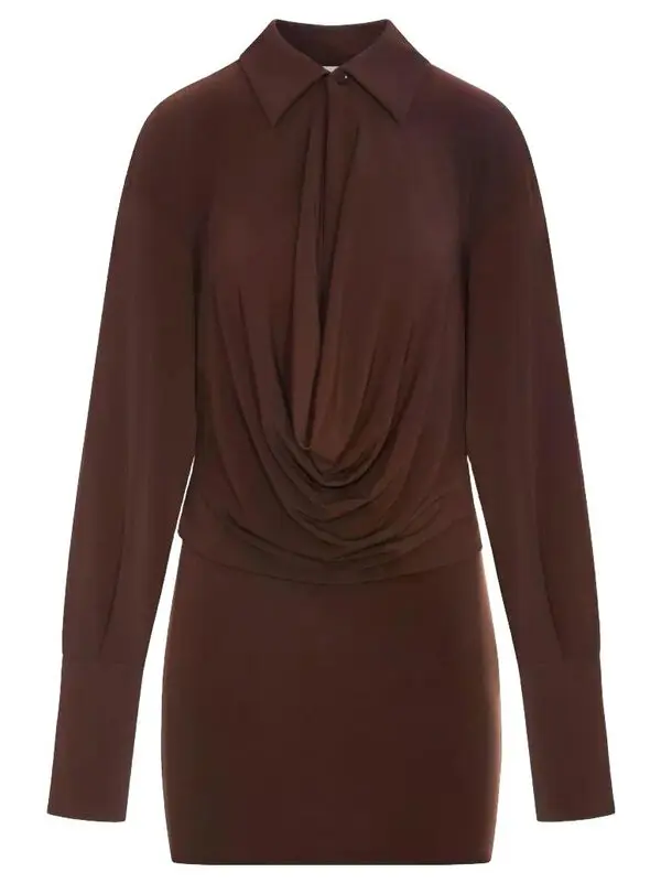 Andamane Lilia Draped Long-sleeve Dress - Brown