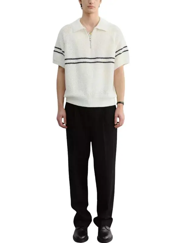 DUNST Striped Half-zip Polo Shirt - Neutrals