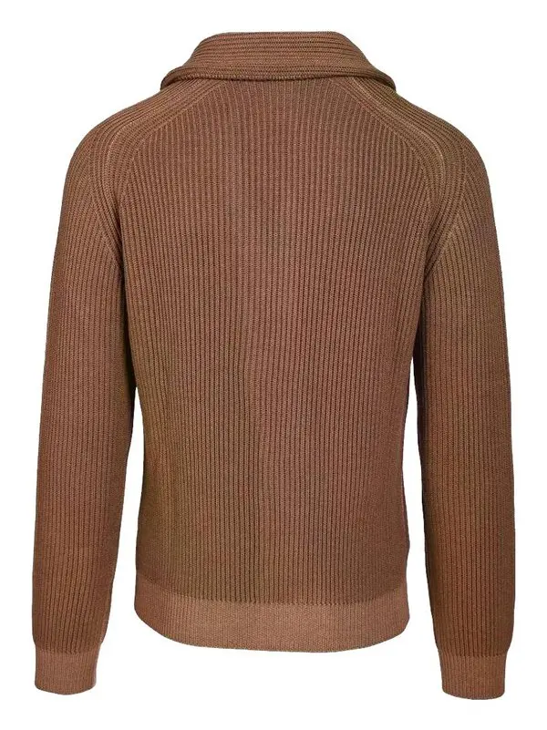 Fedeli Shawl-collar Ribbed-knit Cardigan - Brown