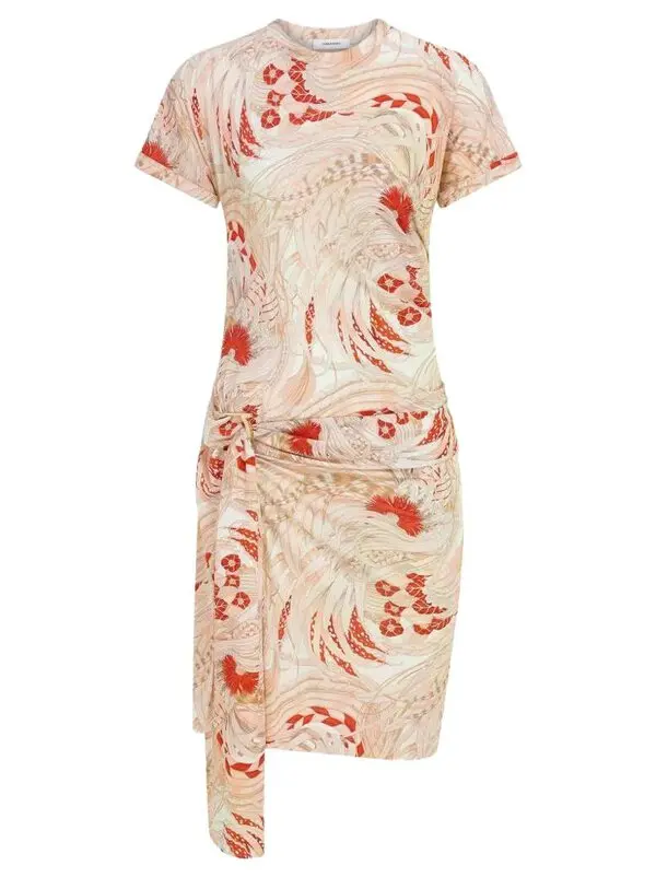 FERRAGAMO Rooster Print Draped Dress - Neutrals