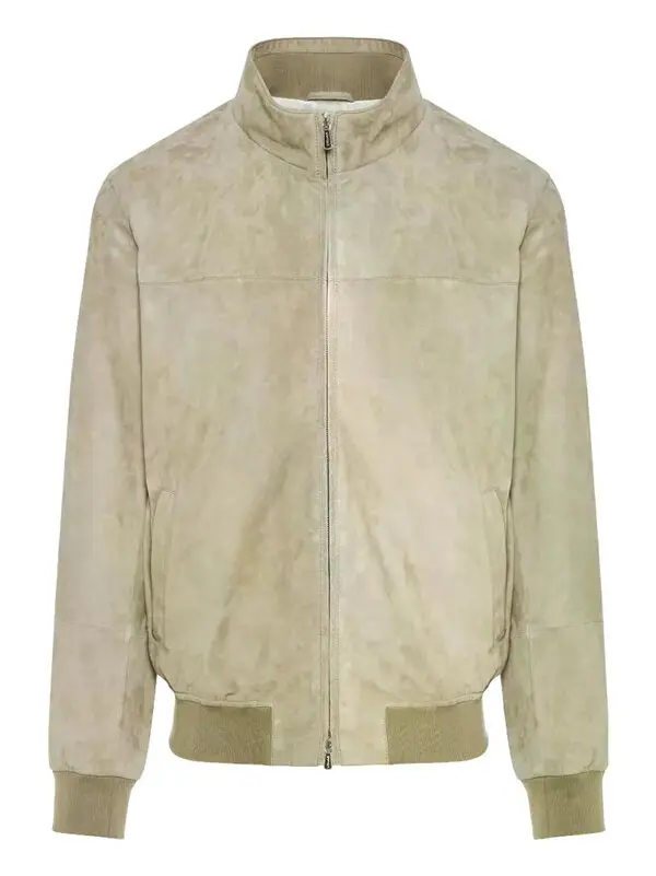 MANDELLI Suede-finish Zip-up Jacket - Neutrals