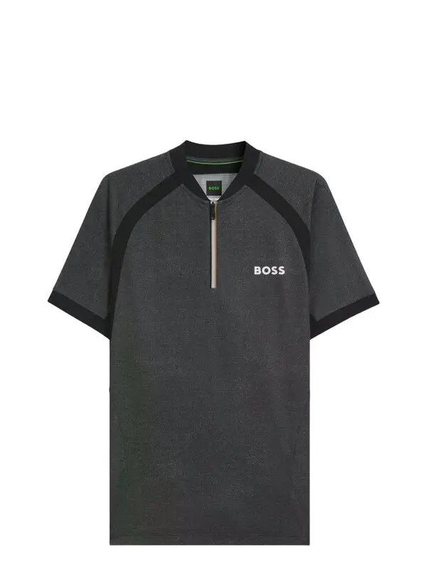 BOSS Panelled Zip-neck T-shirt - Grey