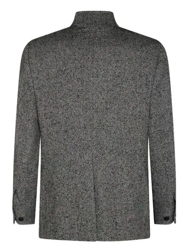 LARDINI Herringbone-pattern Wool-blend Jacket - Grey