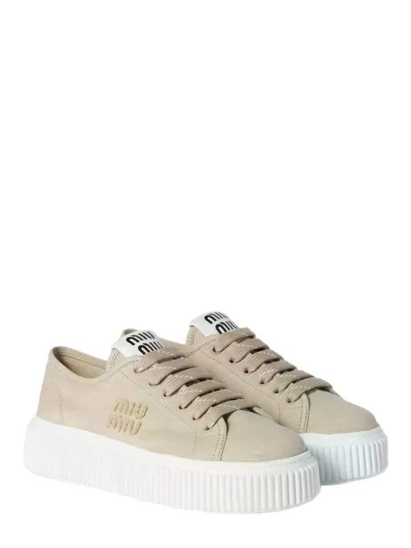 Miu Miu Logo-embroidered Platform Sneakers - Neutrals