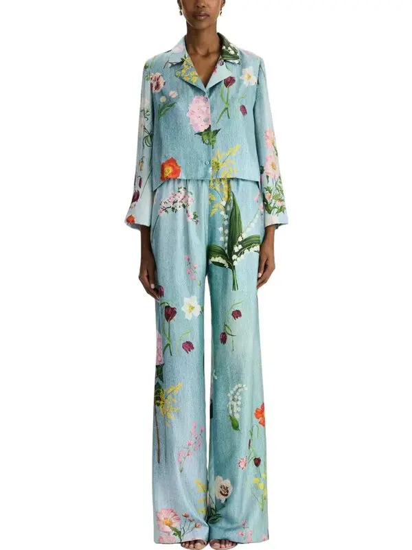 Oscar De La Renta Botanical-print Silk Blouse - Blue