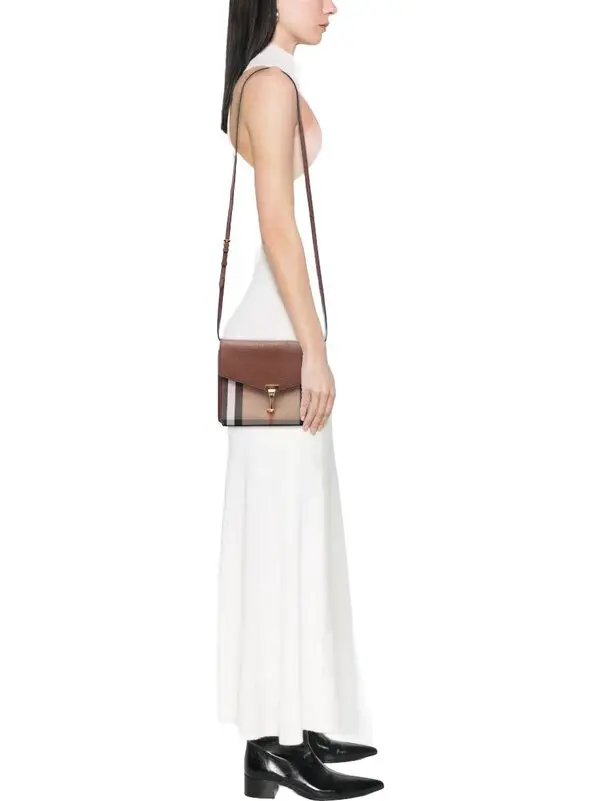Burberry 2000-2017 Small Leather And House Check Canvas Derby Macken Crossbody Bag - Brown