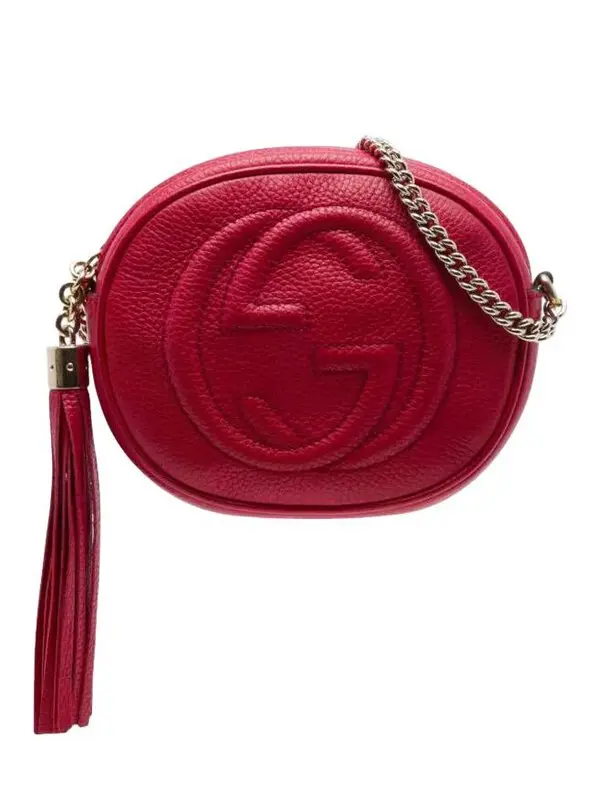 Gucci 2016-2026 Mini Pebbled Calfskin Soho Chain Crossbody Bag - Red
