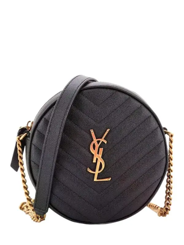 Saint Laurent Vinyle Round Camera Bag Matelasse Chevron Leather Crossbody Bag - Black