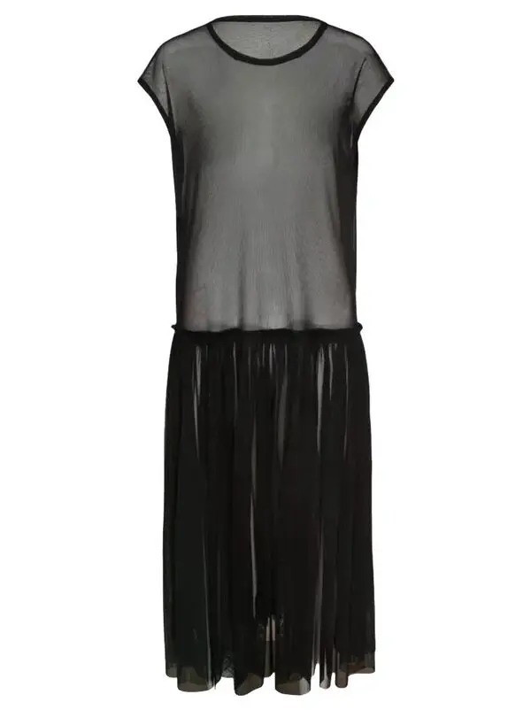 Yohji Yamamoto Gathered Mesh Midi Dress - Black