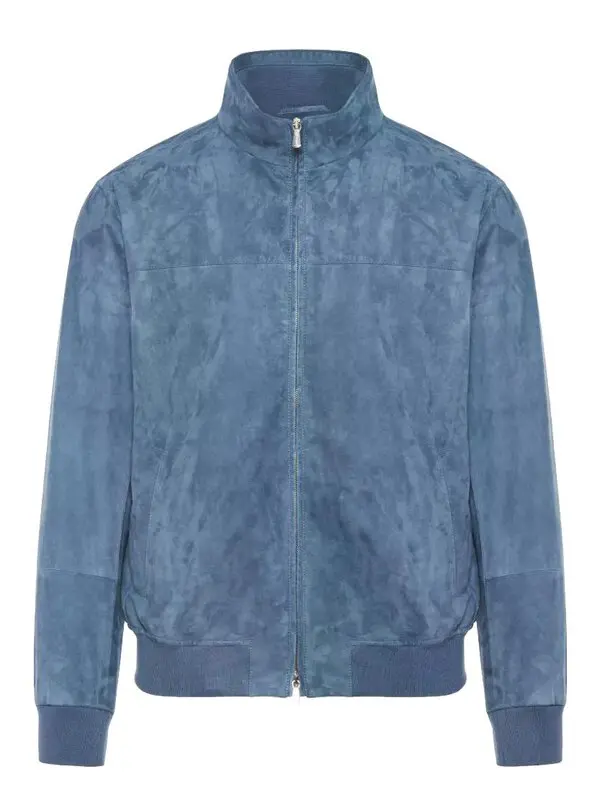 MANDELLI High-neck Suede Jacket - Blue