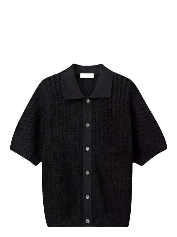 DUNST Crochet-knit Collared Cardigan - Black