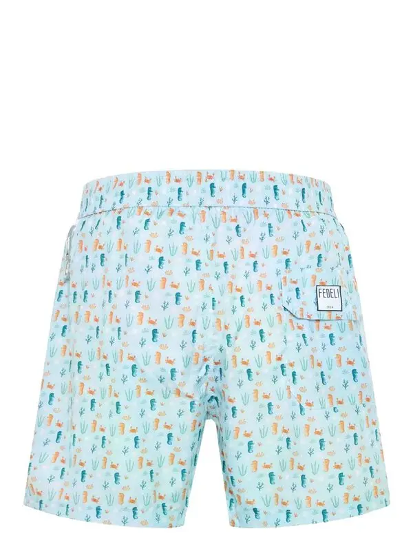 Fedeli Seahorse-print Drawstring Swim Shorts - Blue