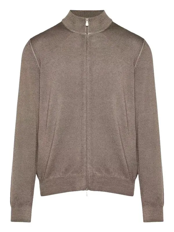 GRAN SASSO Zip-up Ribbed-trim Sweater - Brown