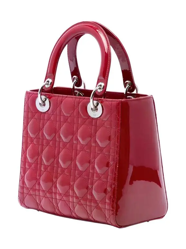 Dior 2015 Medium Patent Cannage Lady Satchel - Red