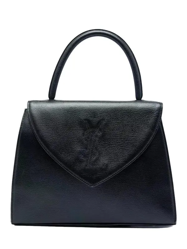 Saint Laurent 20th Century Textured Leather Monogram Top Handle Bag Handbag - Black