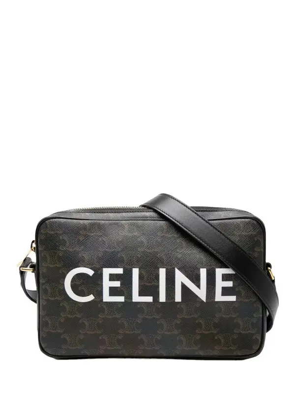 Celine 2022 Medium Triomphe Coated Canvas Logo Crossbody Bag - Black