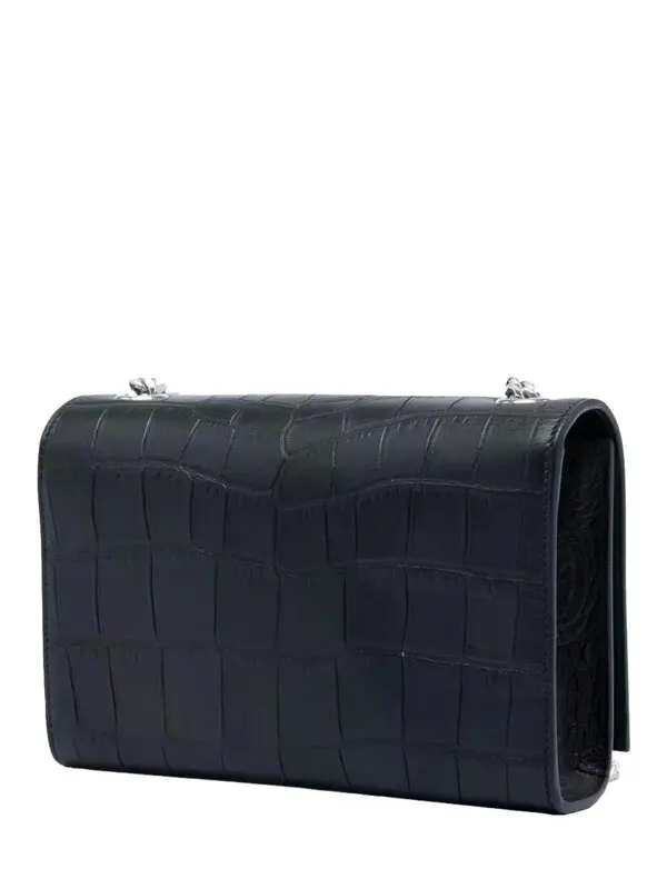 Saint Laurent 2016 Small Croc Embossed Leather Monogram Kate Tassel Crossbody Bag - Black