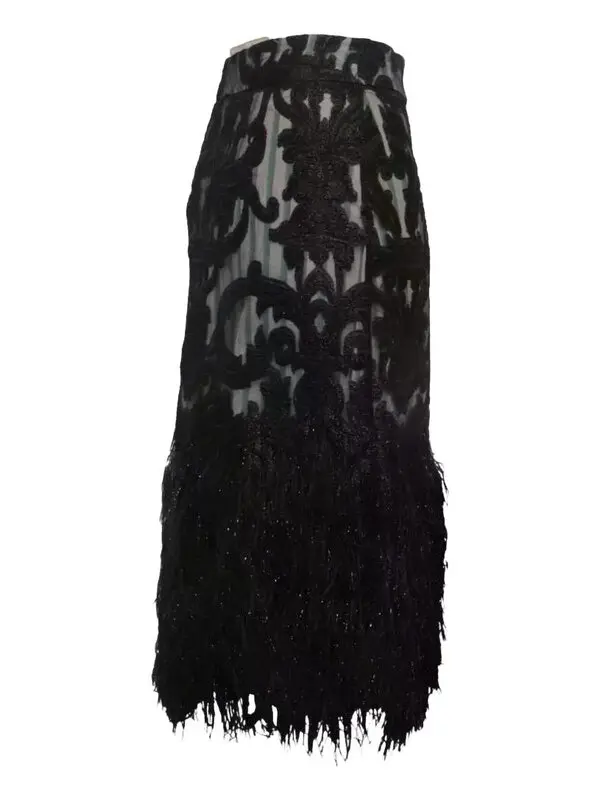 GANNI Striped Feather-trim Skirts - Black
