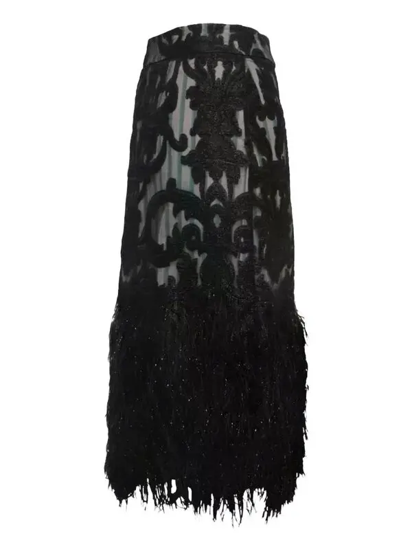 GANNI Striped Feather-trim Skirts - Black