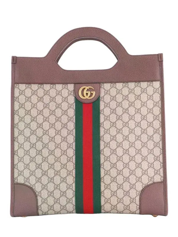 Gucci Ophidia Cut Out Handle Bag Gg Coated Canvas With Leather Large Satchel - Brown