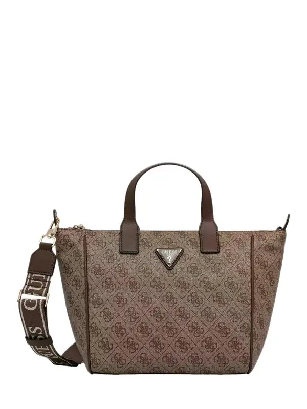 Guess Follie Monogram-print Logo-plaque Tote Bag - Brown