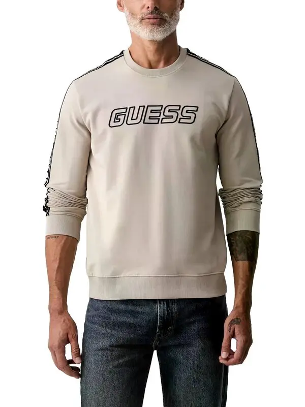 Guess Logo-print Tape-detail Sweatshirt - Neutrals