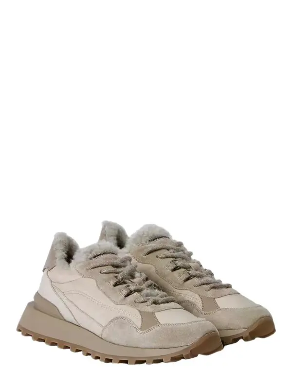 Brunello Cucinelli Shearling-lined Monili Sneakers - Neutrals