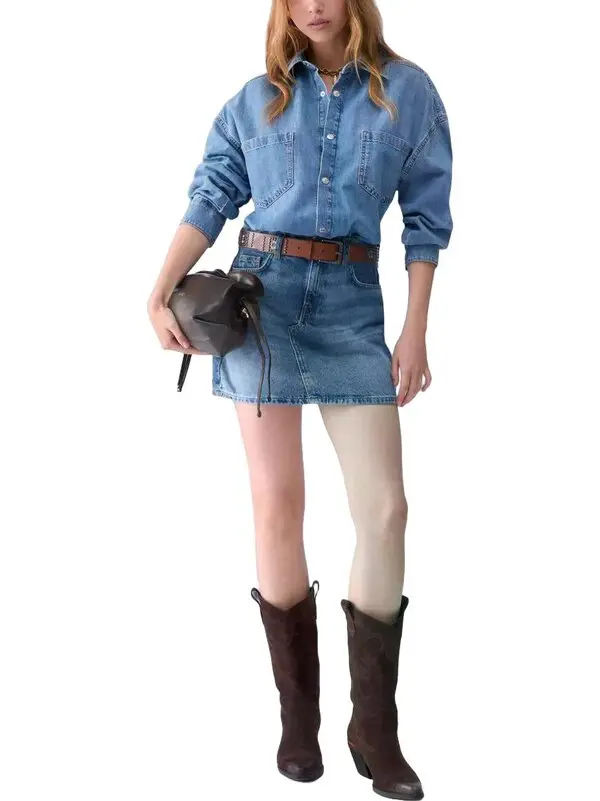 Liu Jo Short Denim Dress With Belt - Blue