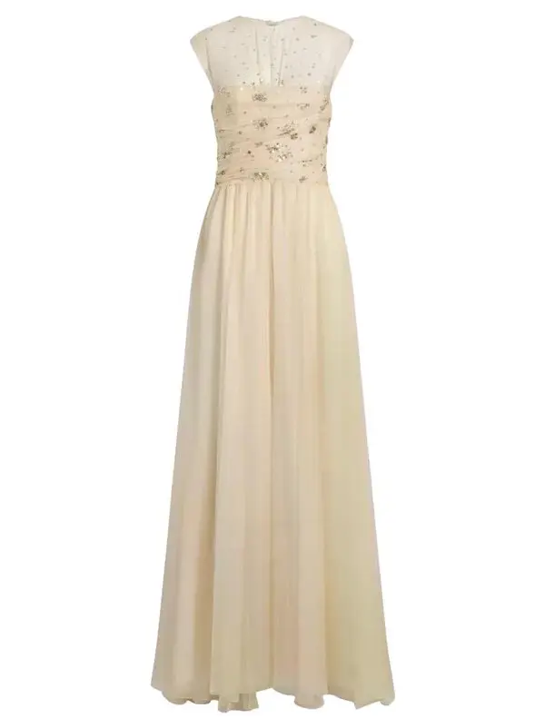 Alberta Ferretti Embellished Gathered Dress - Neutrals