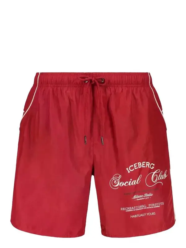 Iceberg Logo-print Piped Swim Shorts - Red