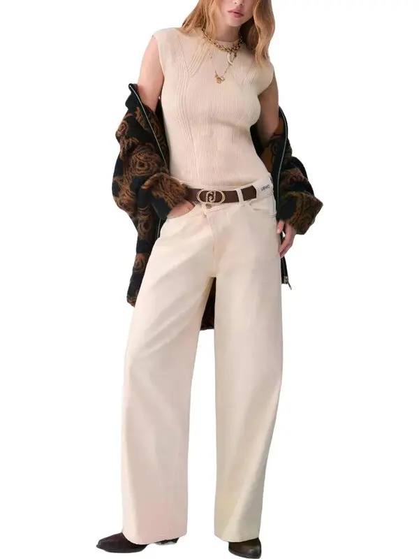 Liu Jo Straight Trousers With Asymmetrical Waistband - Neutrals