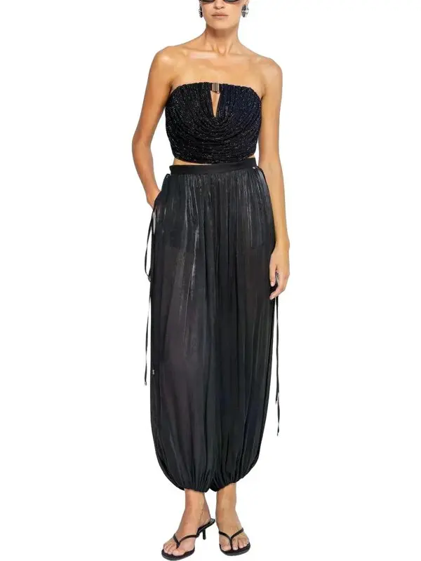 NISSA Crystal-embellished Tulle Crop Top - Black