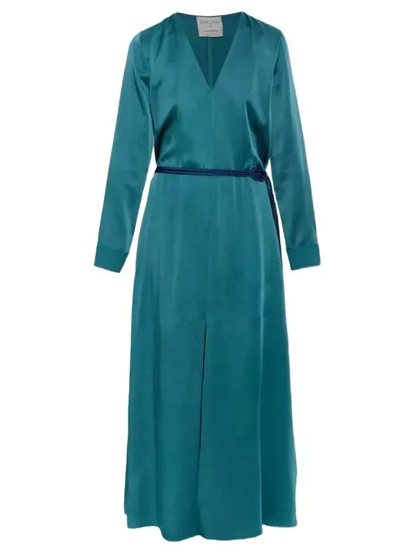 FORTE_FORTE Belted V-neck Maxi Dress - Blue