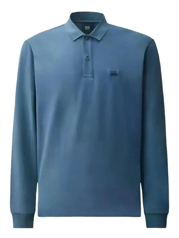 C.P. COMPANY Logo-patch Long-sleeve Polo Shirt - Blue