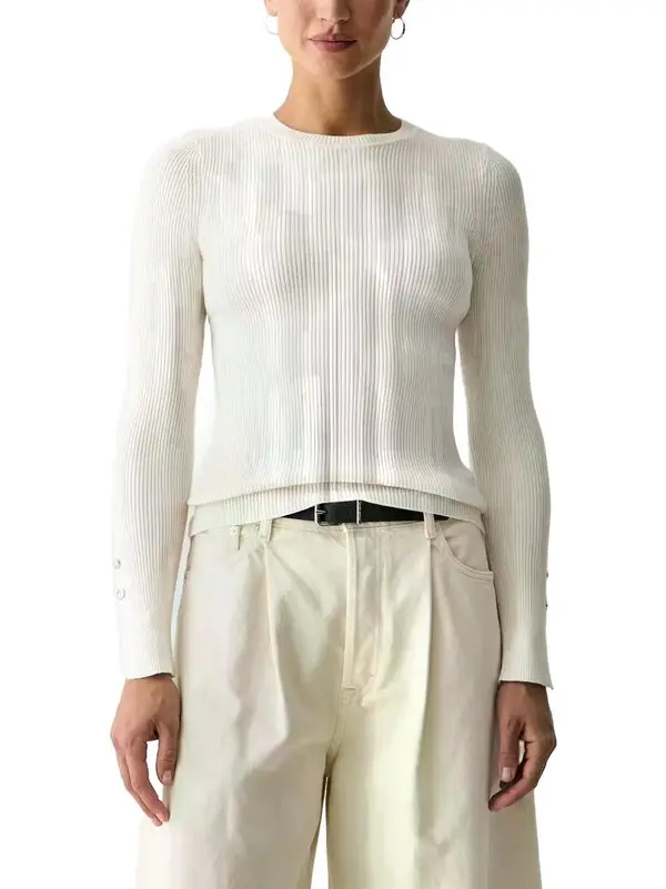 Guess Ellie Ribbed Button-cuff Sweater - Neutrals
