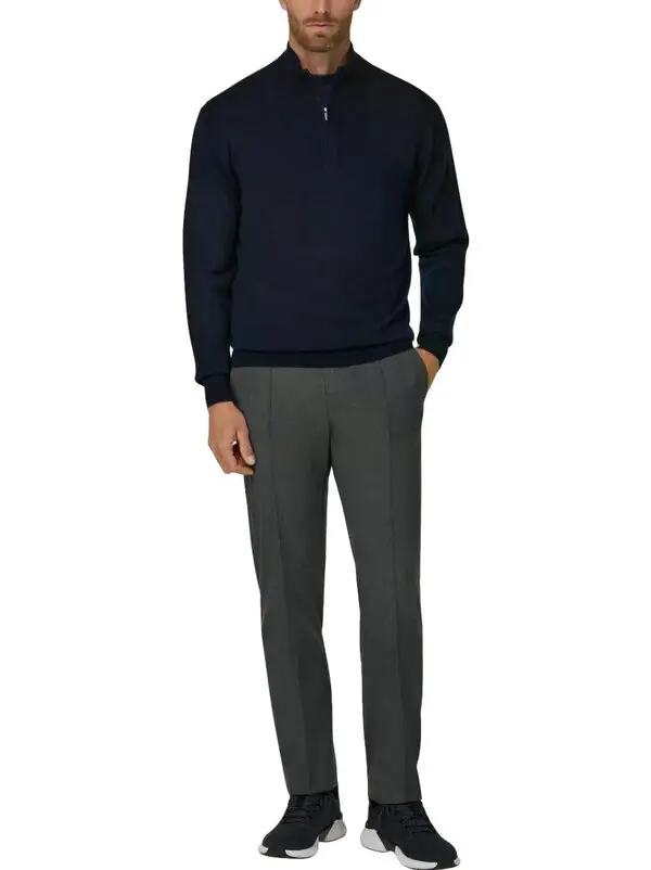 Boggi Milano Quarter-zip Jumper In Extrafine Merino Wool - Blue