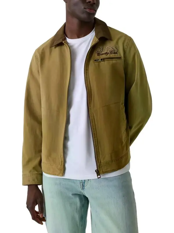 Guess Embroidered Logo Jacket With Contrast Collar - Neutrals
