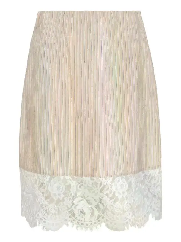 N°21 Striped Lace-hem Midi Skirt - Neutrals