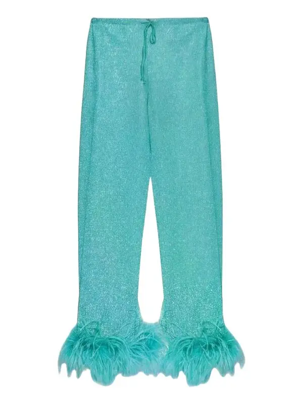 Oseree Feather-trim Trousers - Blue