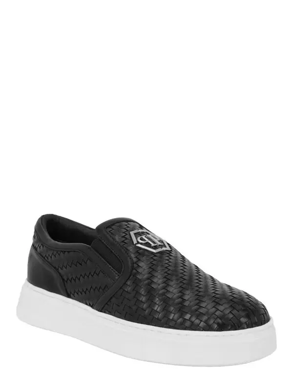 Philipp Plein Weaved-leather Slip-on Shoes Hexagon - Black