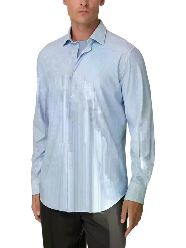 Boggi Milano Shirt Striped Stretch Nylon B Tech Slim Fit - Blue