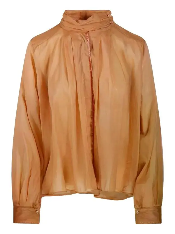 FORTE_FORTE Mock-neck Gathered Blouse - Orange