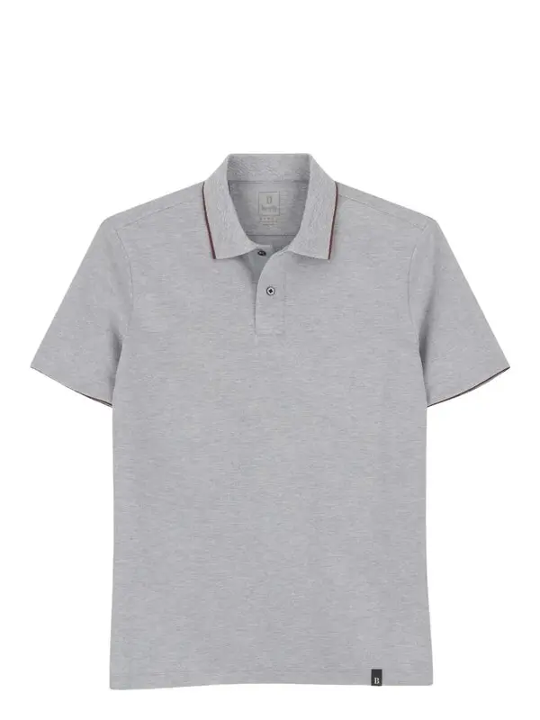 Boggi Milano Polo In Stretch Cotton-blend Piqué Cool Jade-fresh - Grey