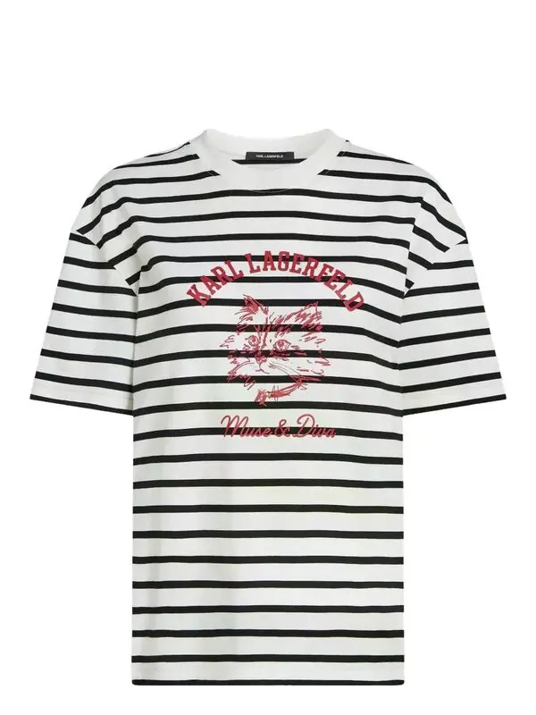Karl Lagerfeld Choupette Muse Striped T-shirt - White