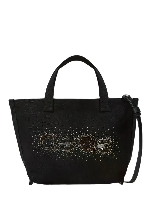 Karl Lagerfeld Small Ikon Rhinestones Karl & Choupette Shopper Bag - Black