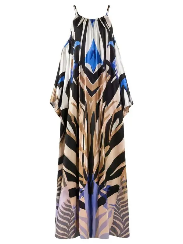 NEMA Abstract-print Halter-neck Maxi Dress - Black
