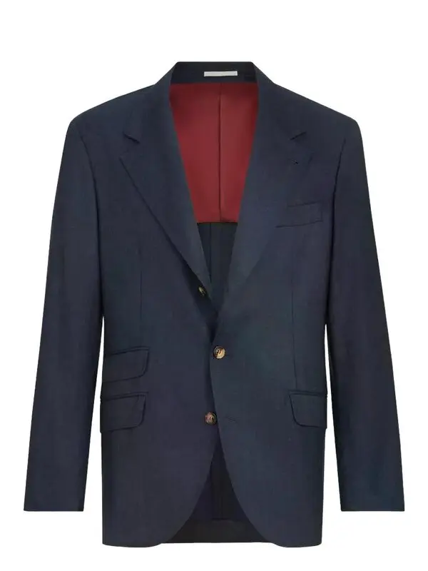 Brunello Cucinelli Virgin Wool Flannel Deconstructed Cavallo Blazer - Blue