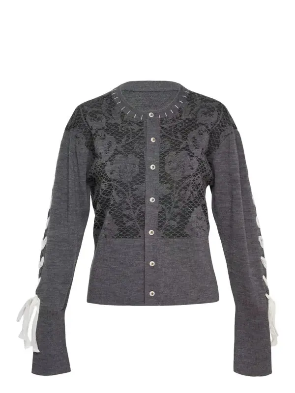 RENLI SU Lace-panel Lace-up Cardigan - Grey
